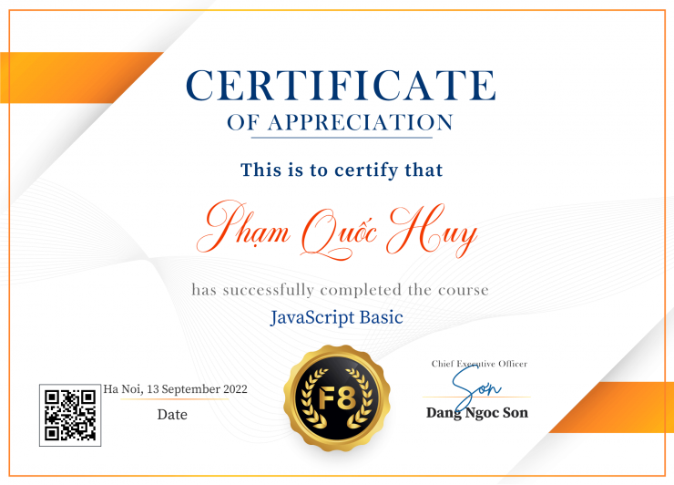 JavaScript Basic Certificate | Phạm Quốc Huy | F8